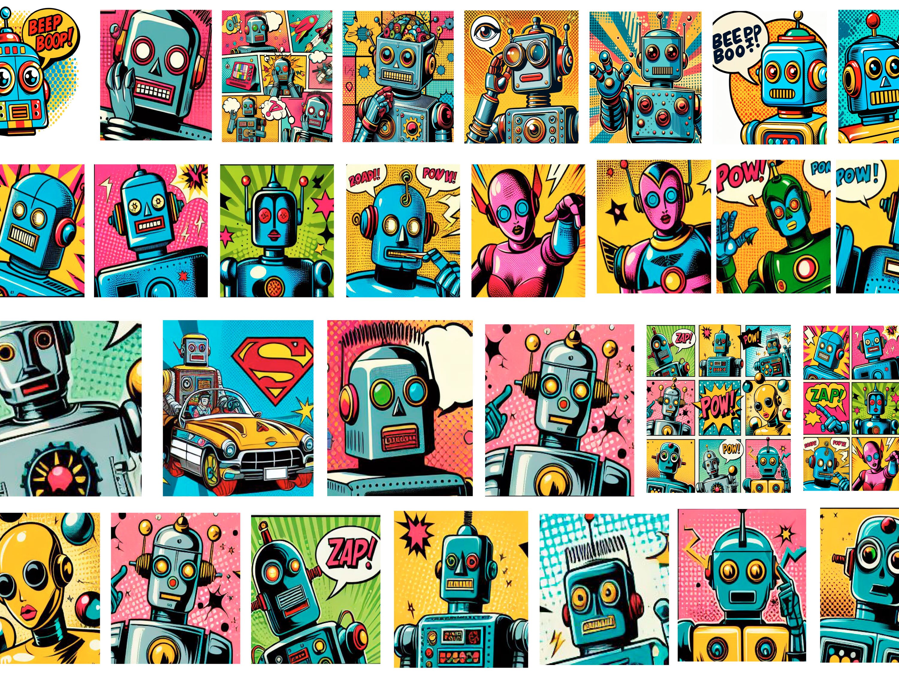Retro Robot Graphics, Robots, Bots, Droids, Robot Characters Pop Art ...