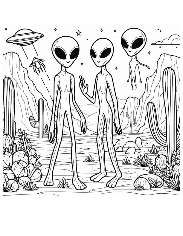10 Alien Coloring Pages, Gray Alien Coloring Book, Alien Invasion ...