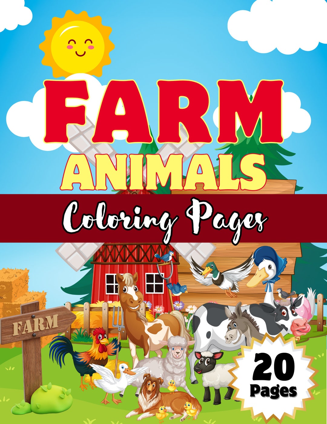Farm Animal Coloring Pages for Kids, Farm Activity Sheet, Farm Birthday ...