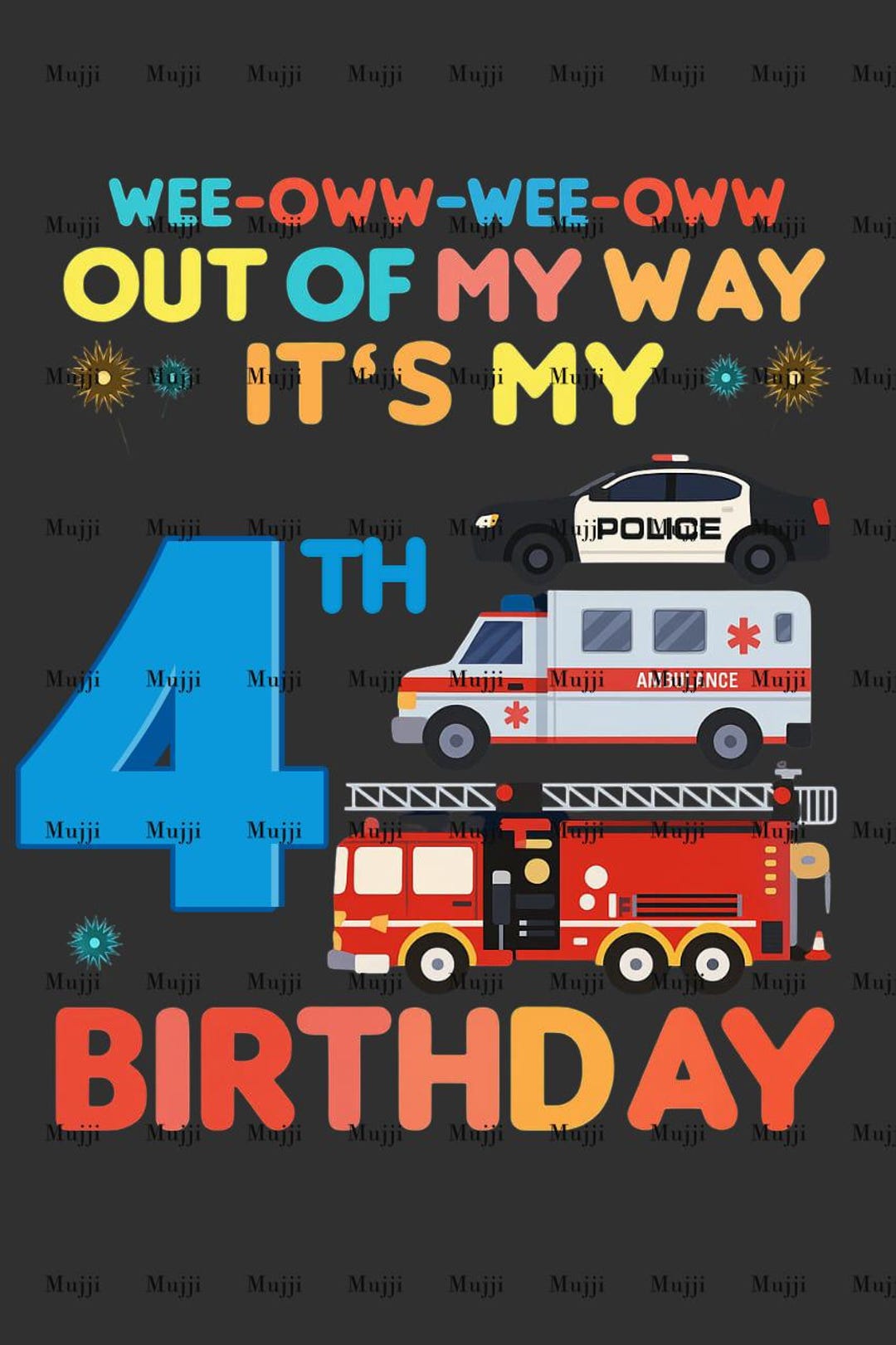 4th Birthday Emergency Vehicle Design, Police, Ambulance, Fire Truck ...