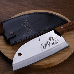 Mountain Engraved Camp Cleaver, Personalized Knife for Daddy, Double ...