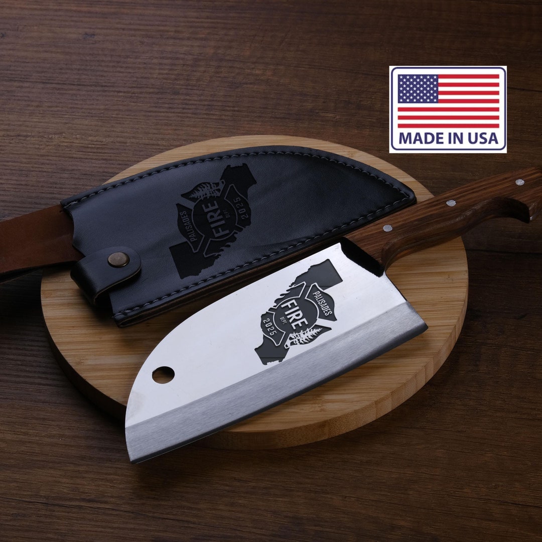 Fireman Knife With Leather Sheath, Special Gift With Laser Engraved ...