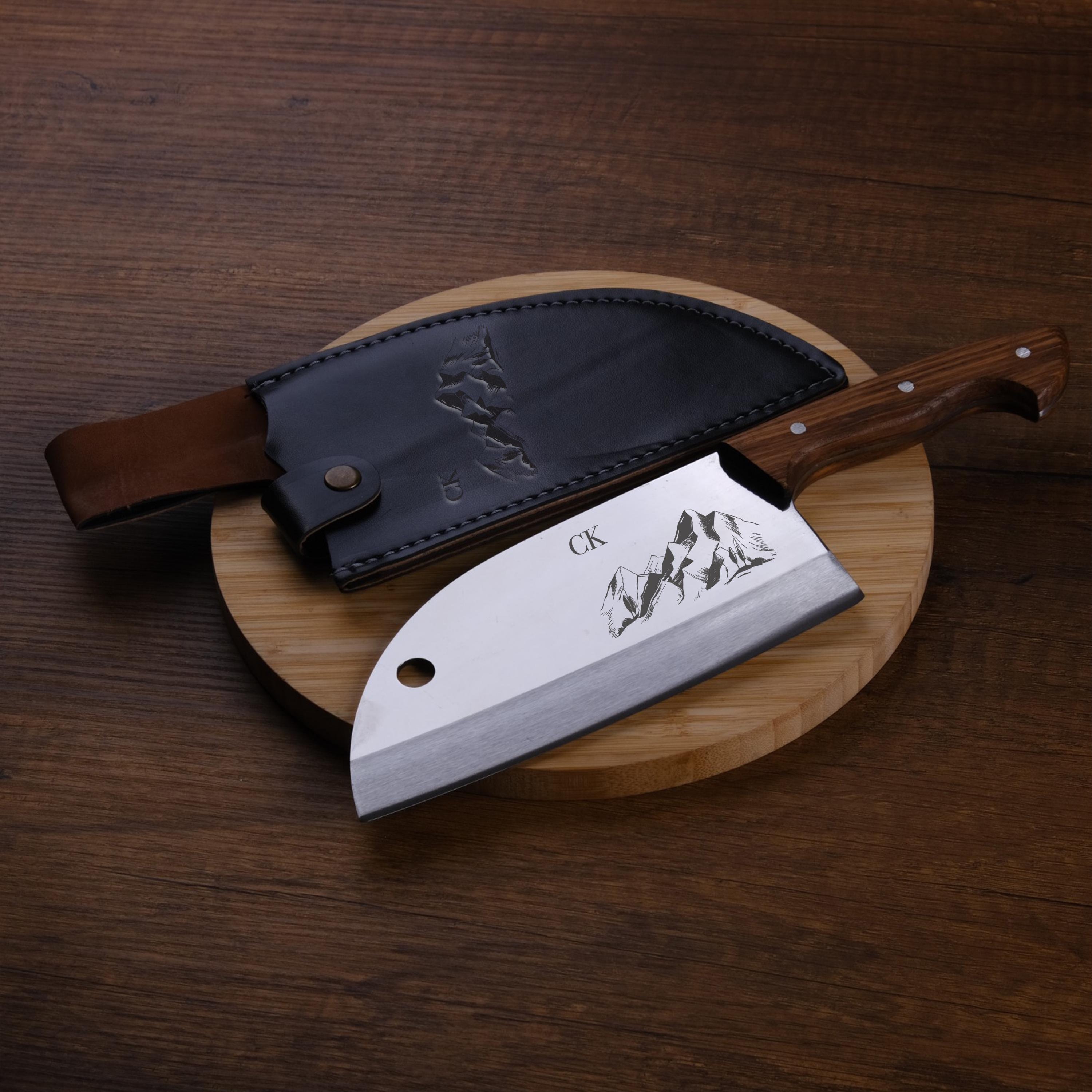 Mountain Engraved Camp Cleaver, Personalized Knife for Daddy, Double ...