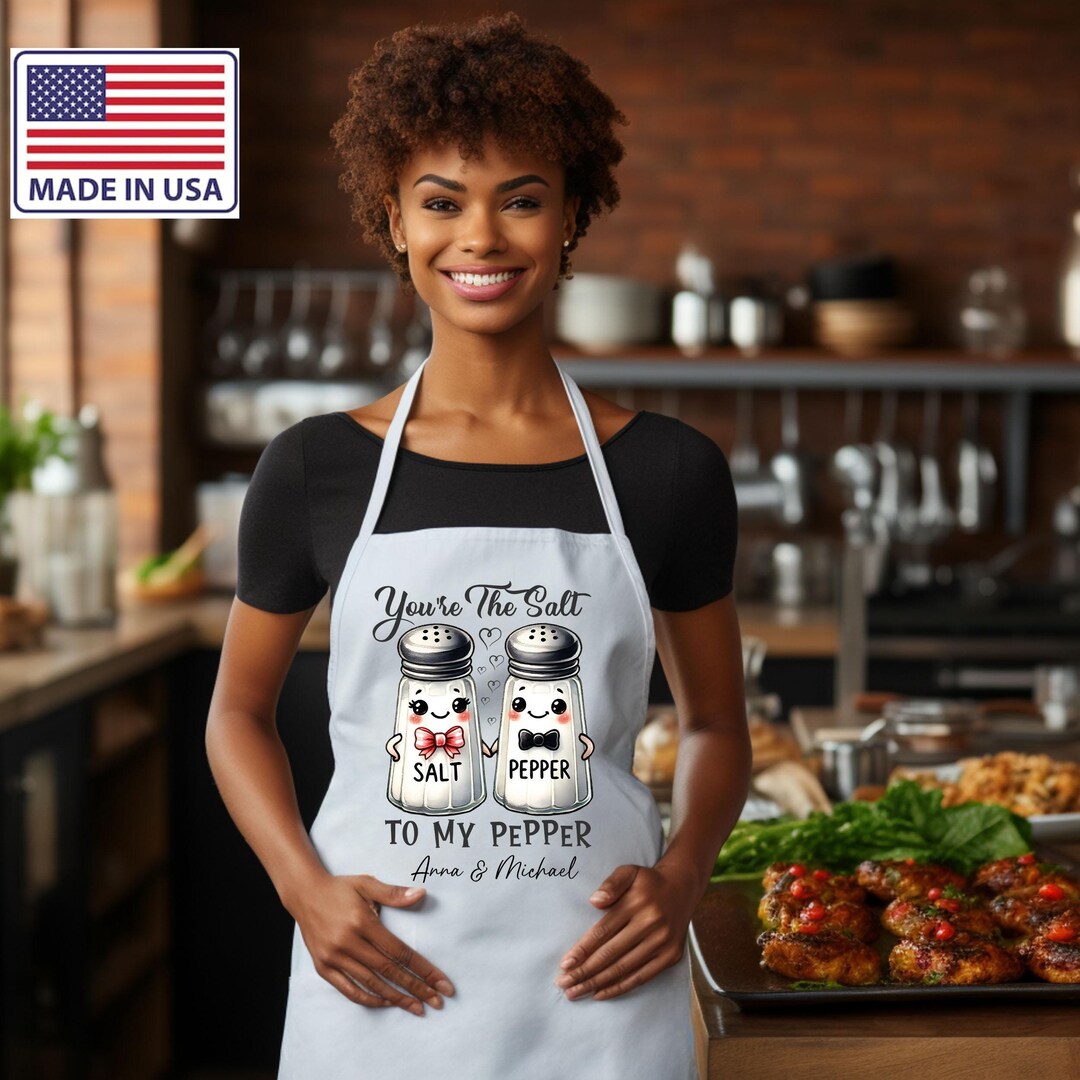 Customizable Funny Salt Pepper Aprons, Personalized Barista Apron, Best ...