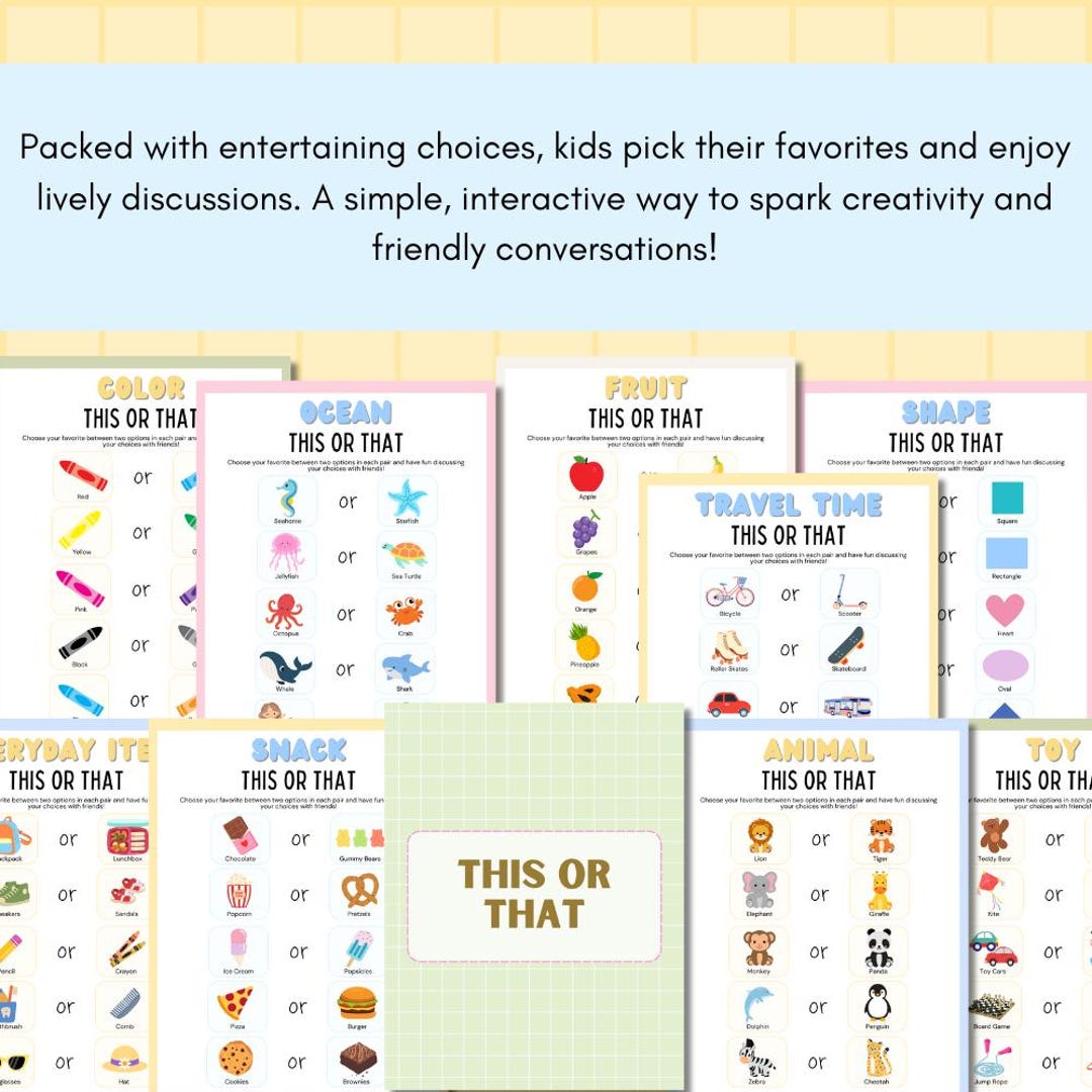 This or That for Kids! 9 Colorful Pages to Get Kids Thinking - Etsy