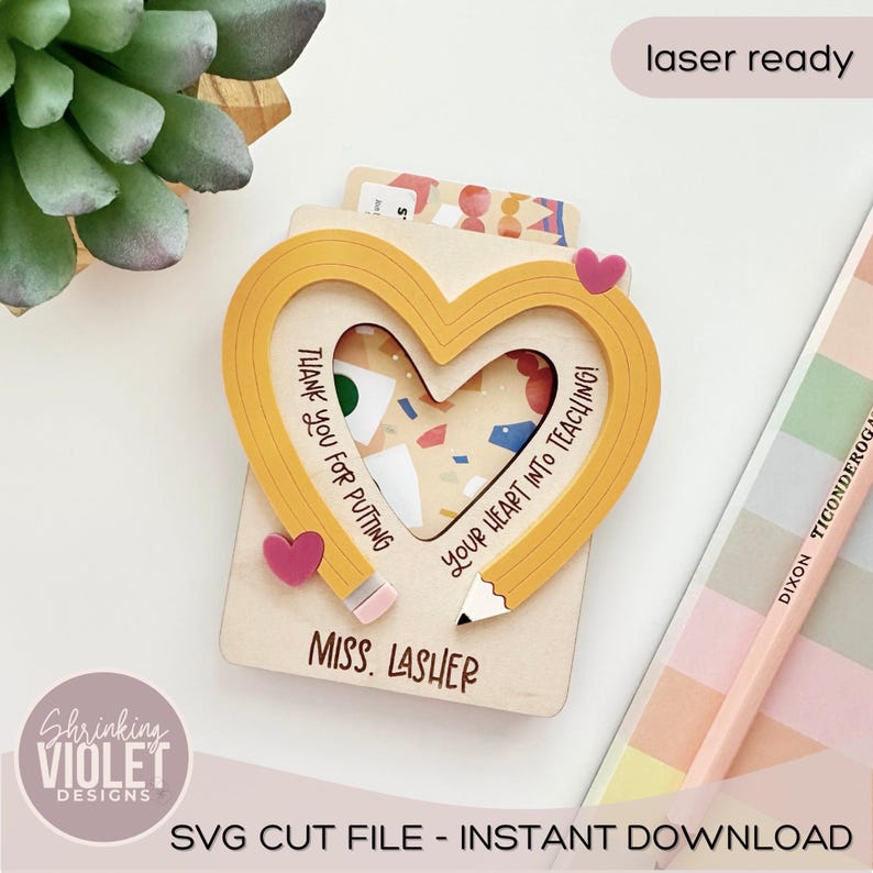 Teacher Appreciation SVG File | Teacher Gift Card Holder Laser File ...