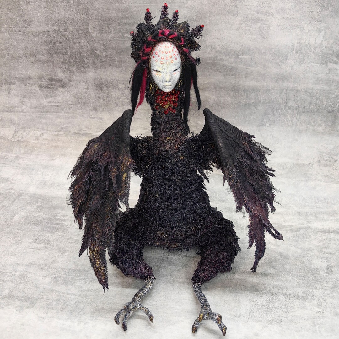 Art Doll Black Winged Harpy Lady Gothic Doll Bird Raven With Girl Face ...