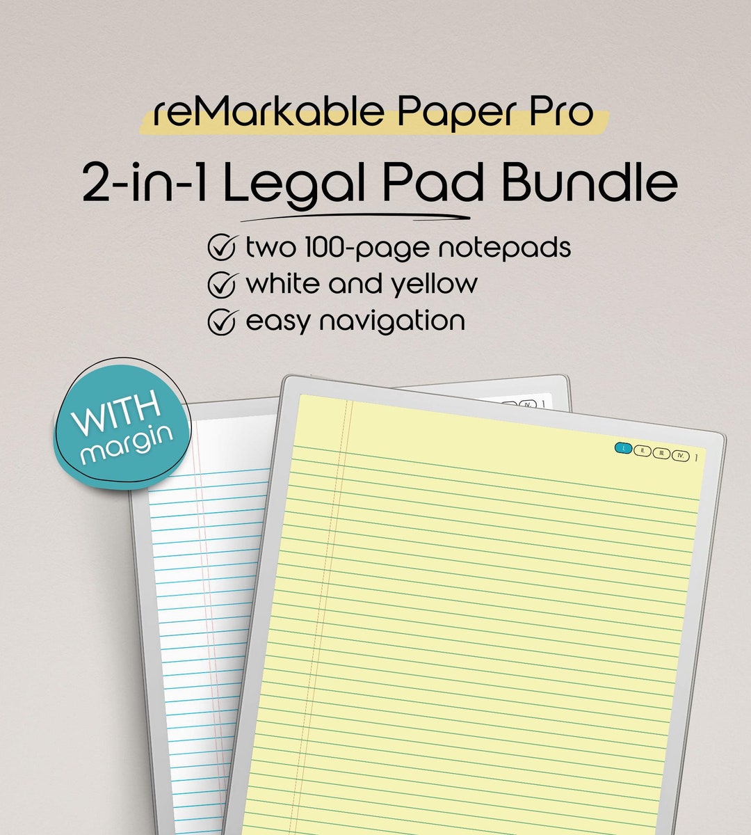 2 in 1 Legal Pad Notebook Bundle for Remarkable Paper Pro | White ...