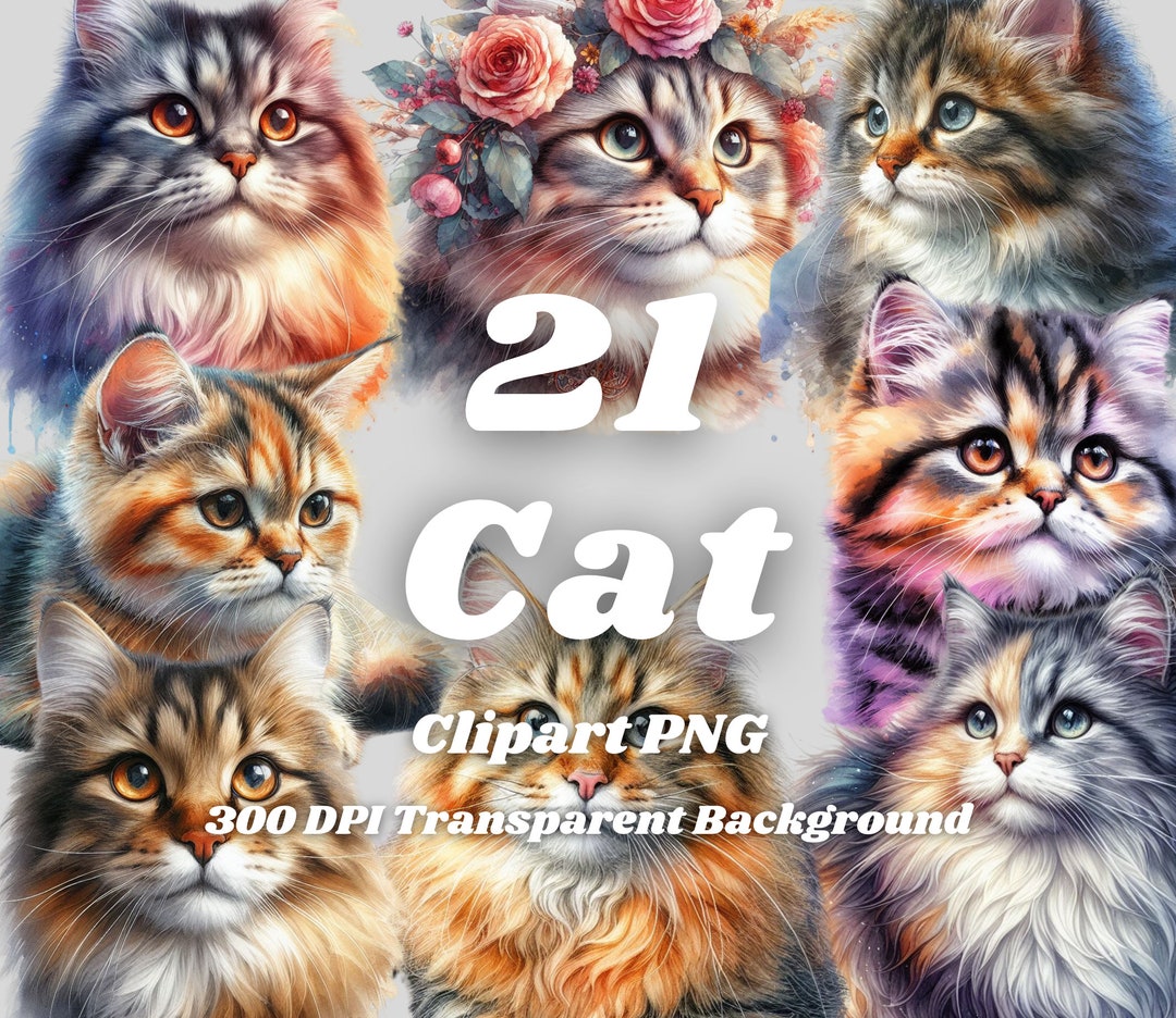 21 Cat Clipart - PNG Files, Transparent Background, 300 DPI, Ideal for ...