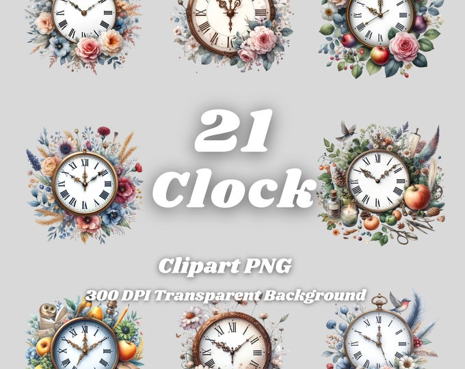 Vintage Clocks Clipart Pack, Transparent PNG, Wall Clock Illustration ...