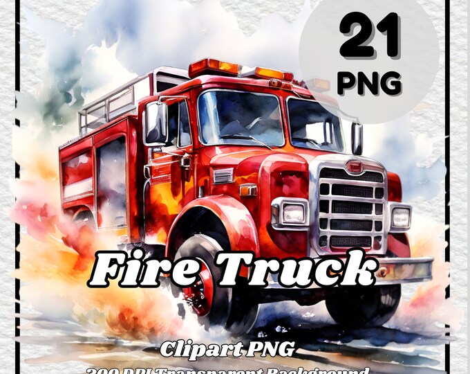 Watercolor Fire Truck Clipart | 10 Jpgs (digital Download) - Etsy Canada