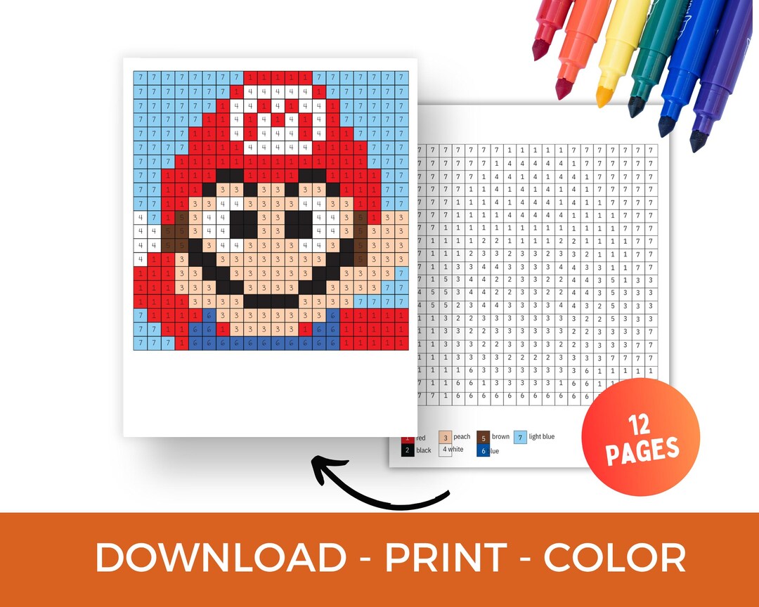 Color by Number Activity Sheet, Mario Pixel Art, Creative Kids Puzzle ...