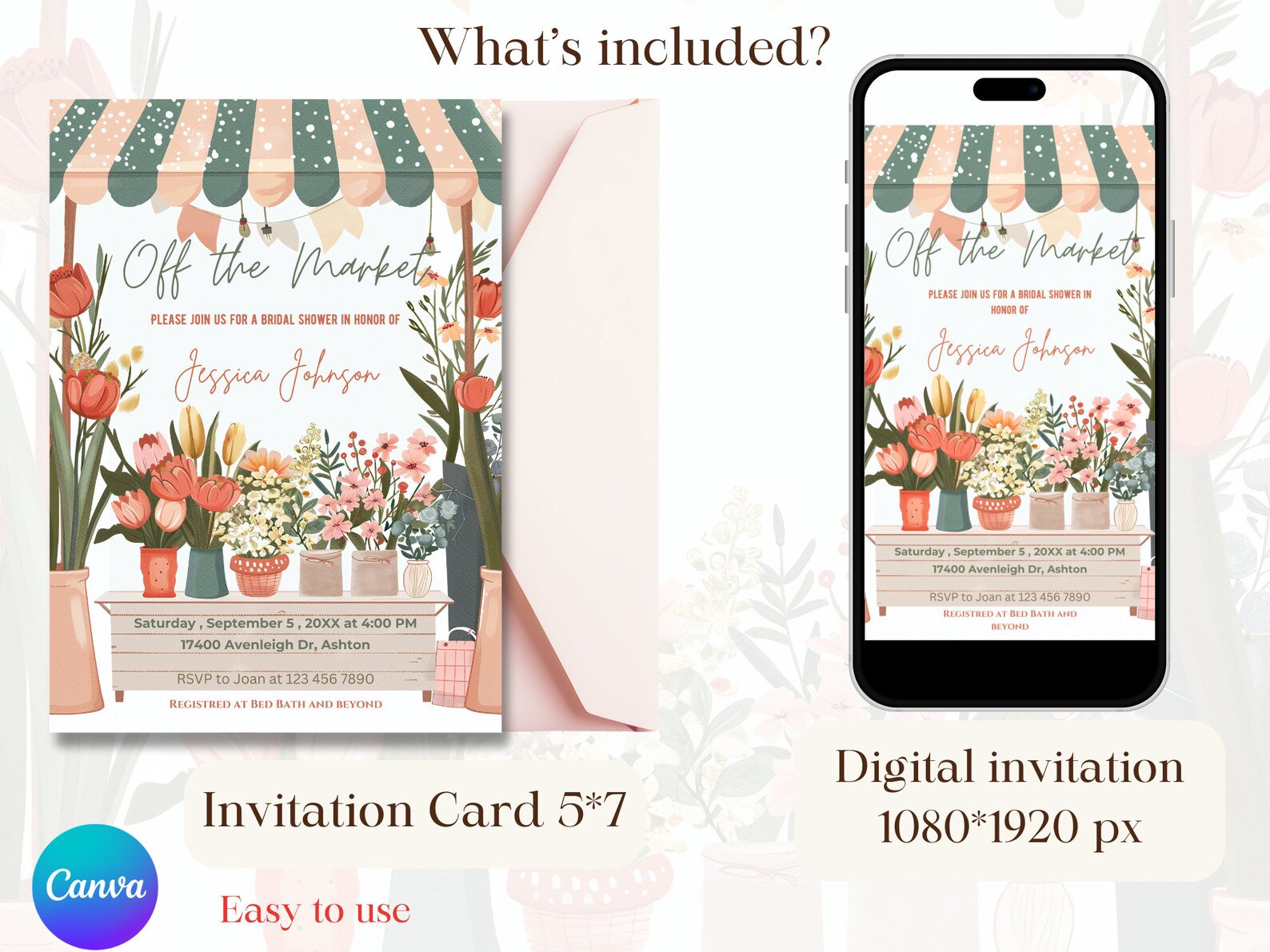 She's off the Market Invitation, Fresh Flowers Market Bridal Shower ...