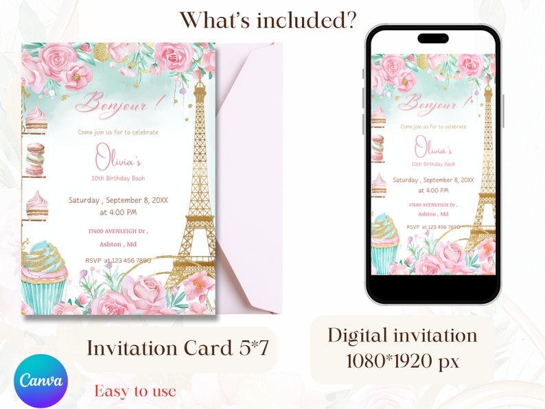 Paris Themed Birthday Invitation, Parisian Invitation, Editable French ...