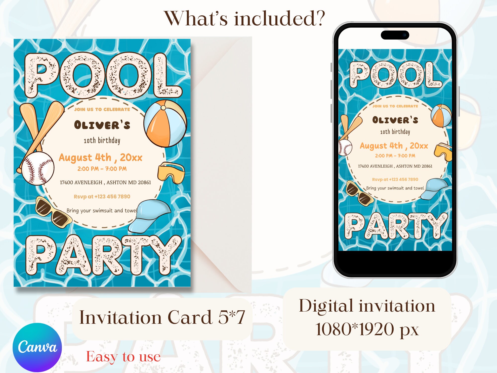 Editable Baseball Pool Party Invitation, Baseball Water Slide Birthday ...