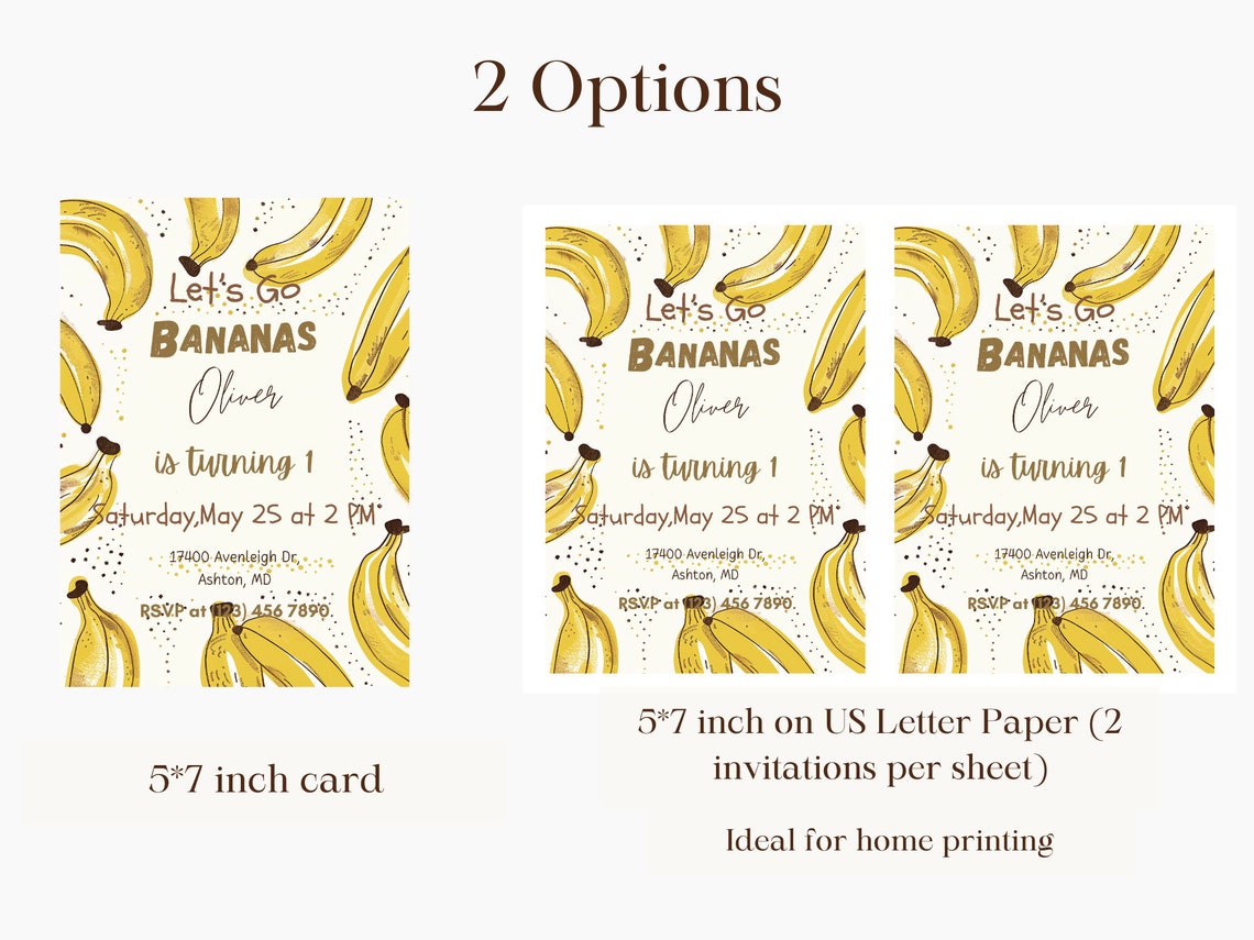 Lets Go Bananas Birthday Invite,banana Birthday Invitation, Fruit First ...