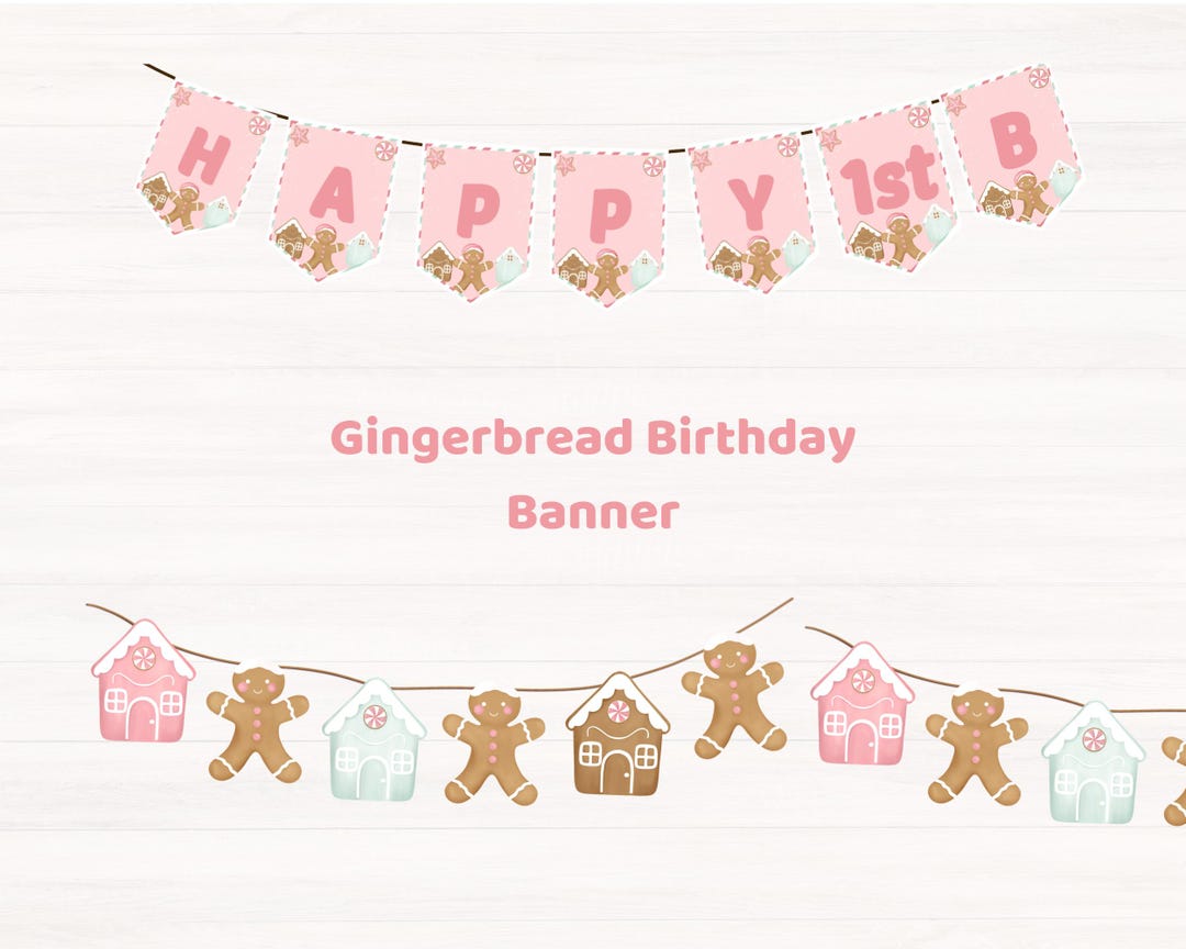 Gingerbread Birthday Banner, Printable Party Decoration, Candy House ...