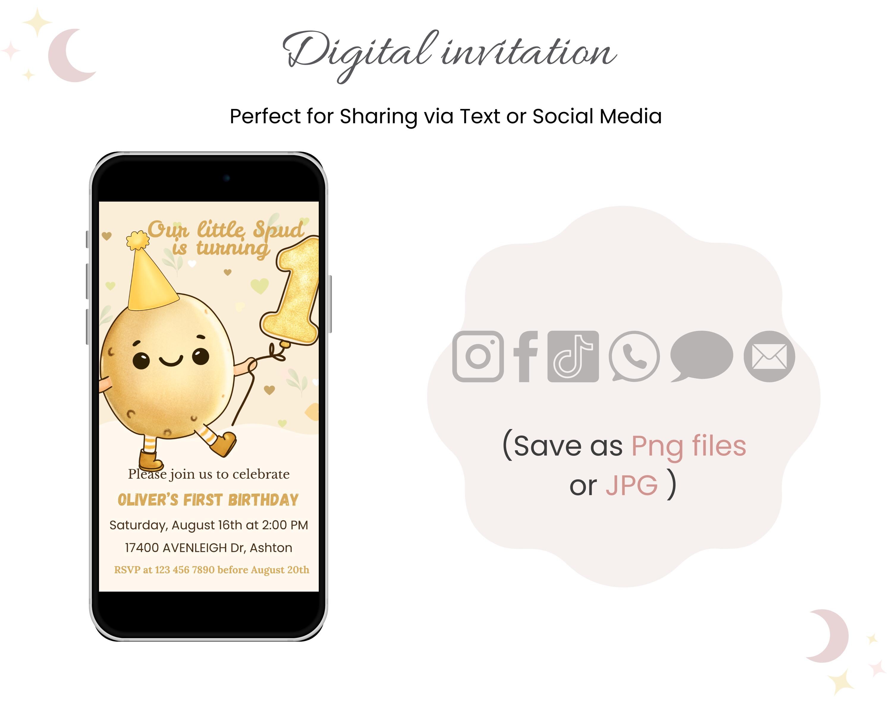 Little Spud 1st Birthday Invitation: Editable Potato Party Theme ...