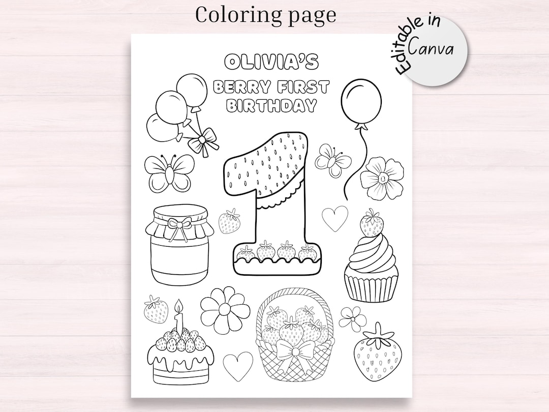 Berry First Birthday Coloring Sheet, Strawberry Themed Printable ...