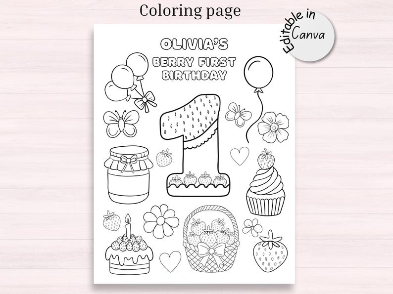 Berry First Birthday Coloring Sheet, Strawberry Themed Printable ...