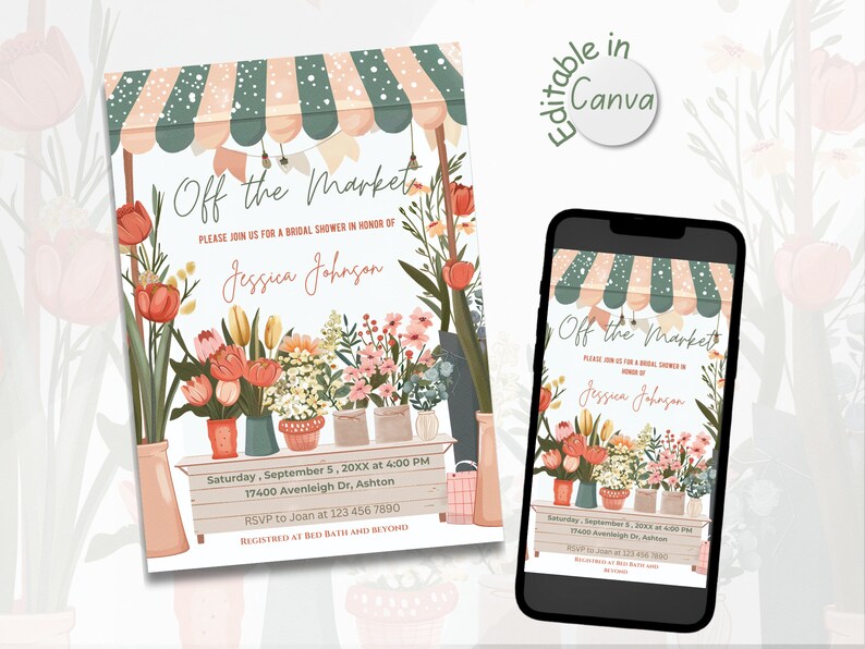 She's off the Market Invitation, Fresh Flowers Market Bridal Shower ...