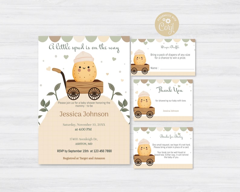 A Little Spud is on the Way Baby Shower Bundle: Potato Theme Invitation ...