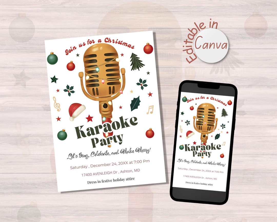 Christmas Karaoke Party Invitation, Festive Holiday Music Theme ...