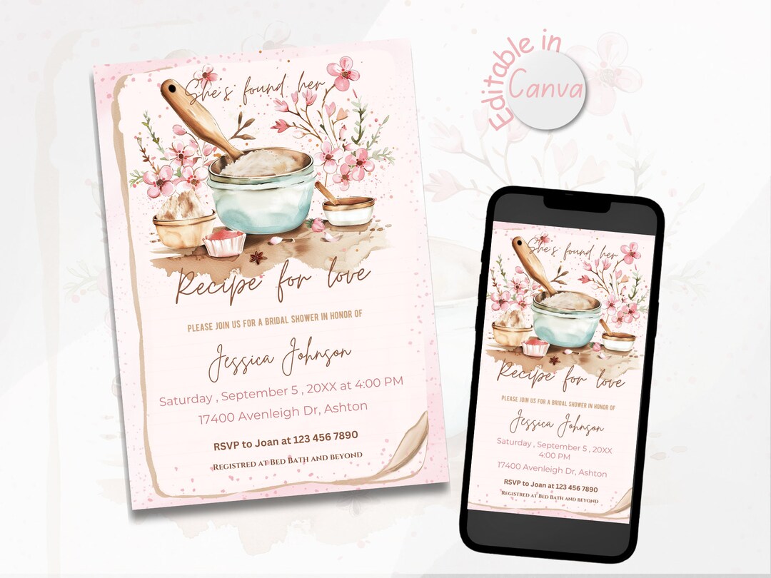 Cooking Bridal Shower Invitation, Recipe for Love Shower Invite ...