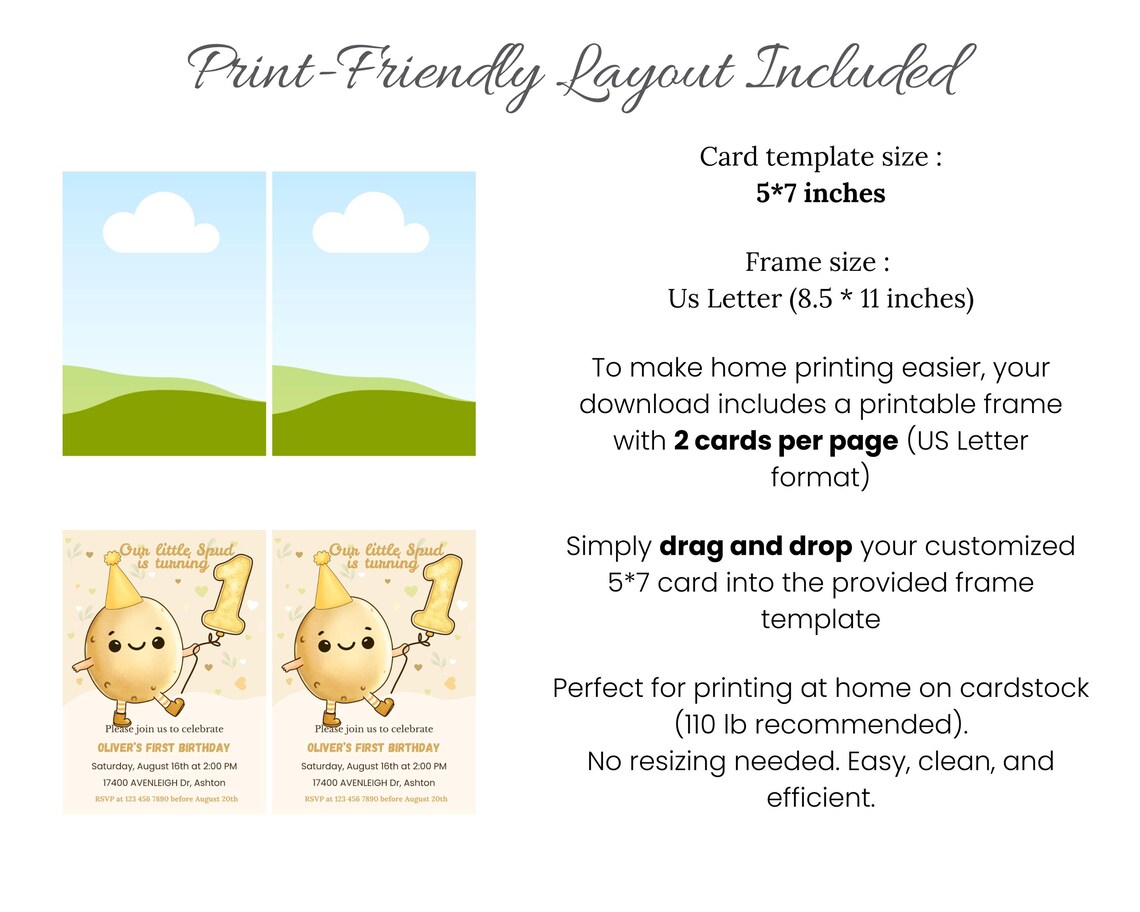 Little Spud 1st Birthday Invitation: Editable Potato Party Theme ...