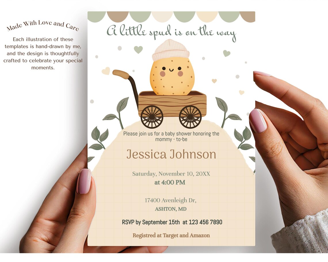 A Little Spud is on the Way Baby Shower Bundle: Potato Theme Invitation ...