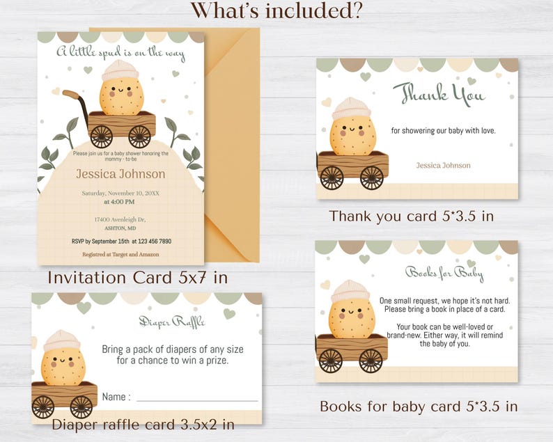 A Little Spud is on the Way Baby Shower Bundle: Potato Theme Invitation ...