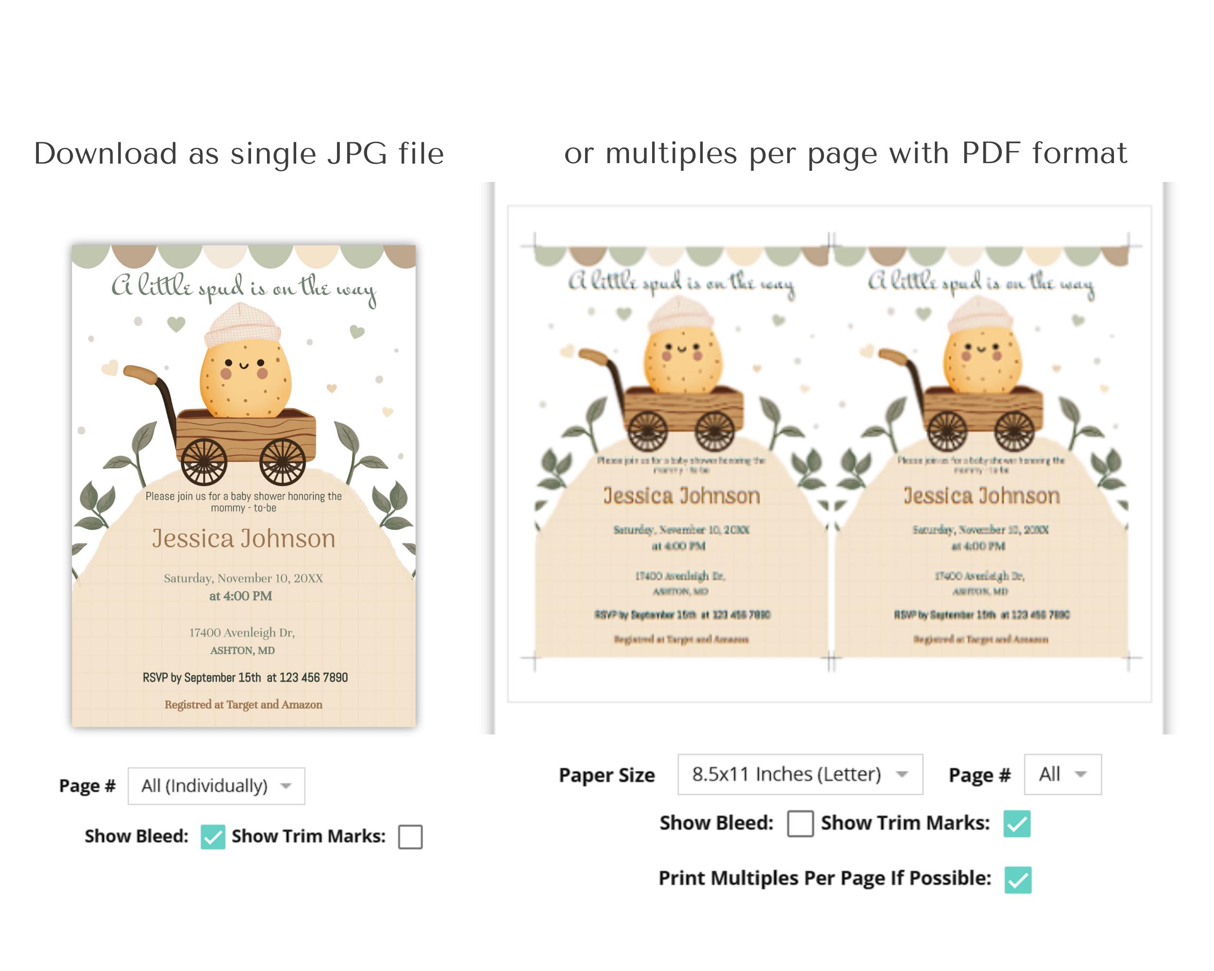 A Little Spud is on the Way Baby Shower Bundle: Potato Theme Invitation ...