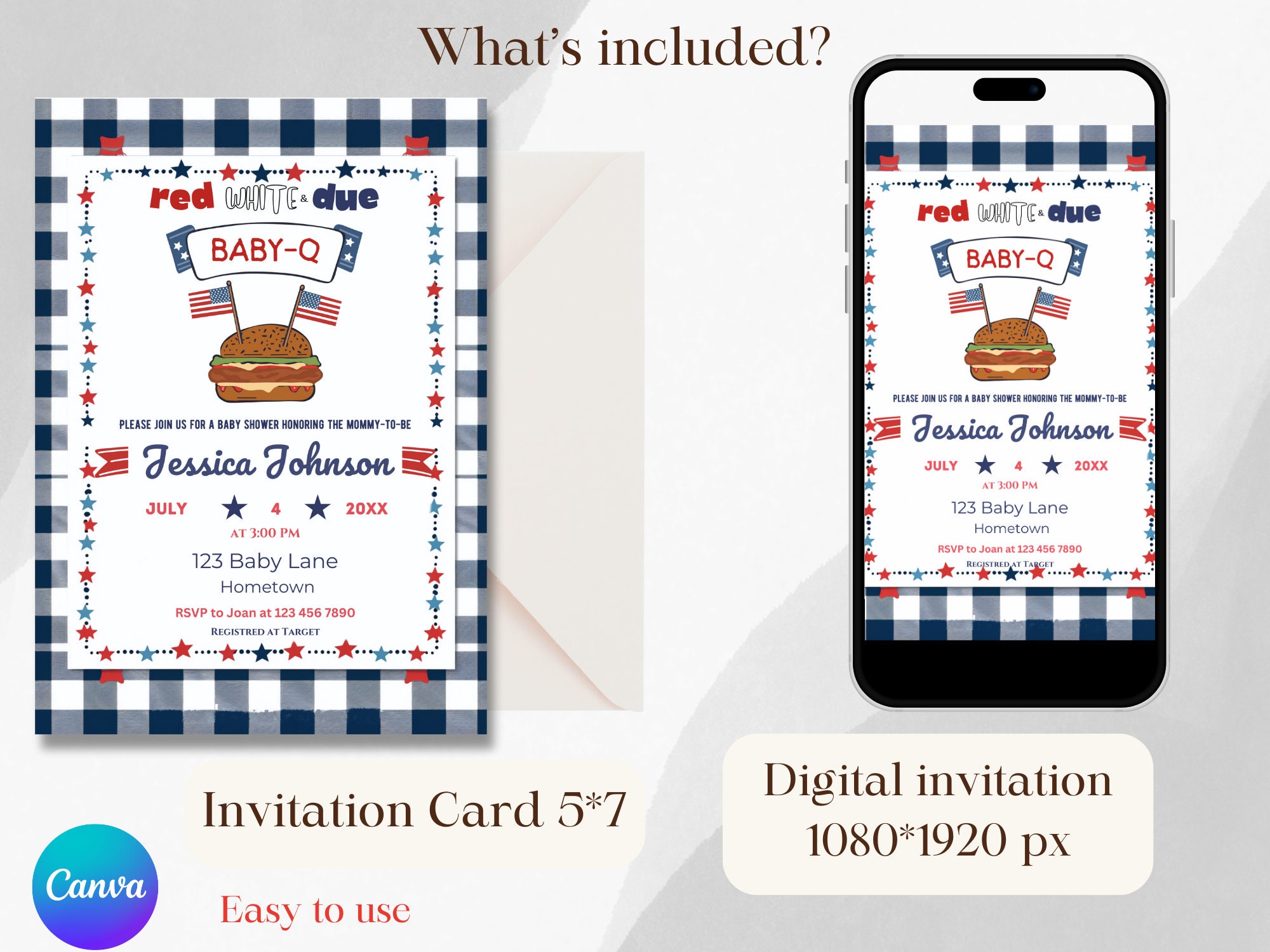 Red White and Due Babyq, Rustic 4th of July Baby Shower Invitation ...