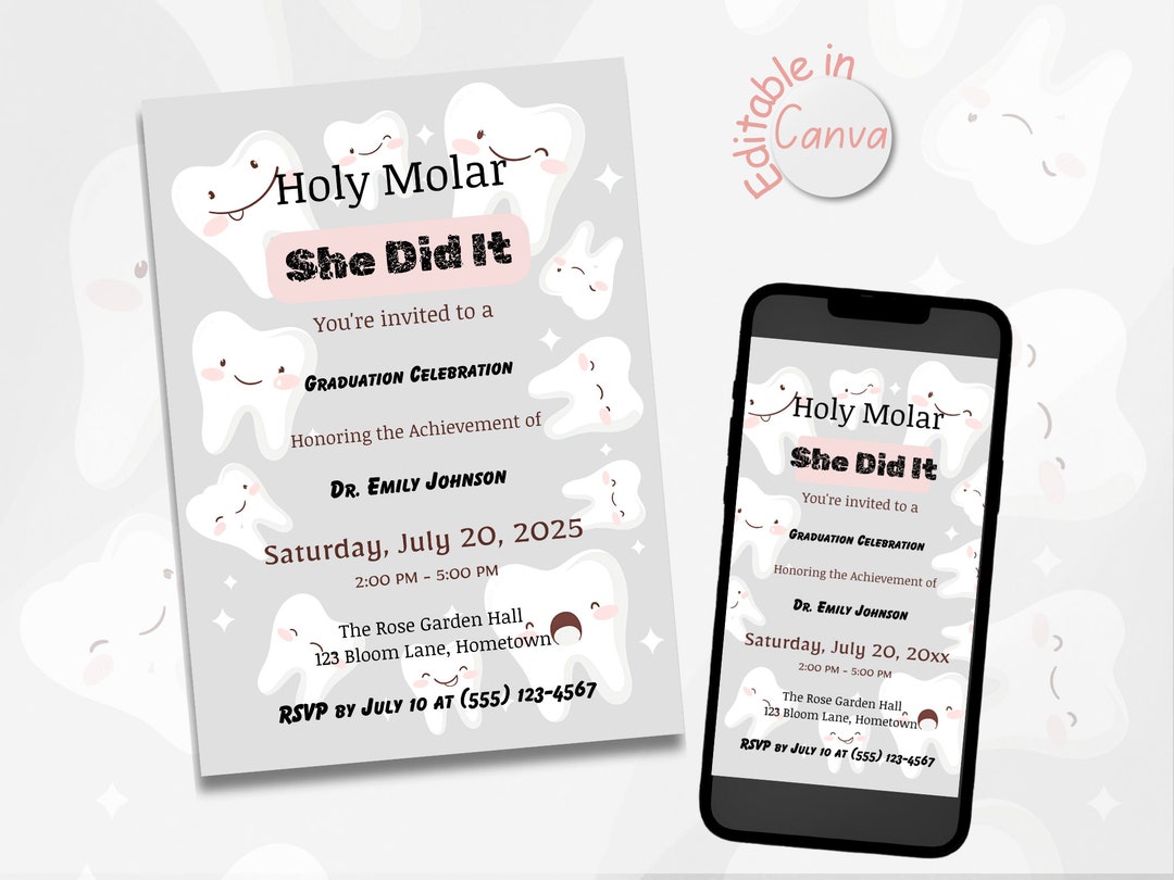 Dental Grad Party Invite Holy Molar She Dit It Dentist Graduation ...