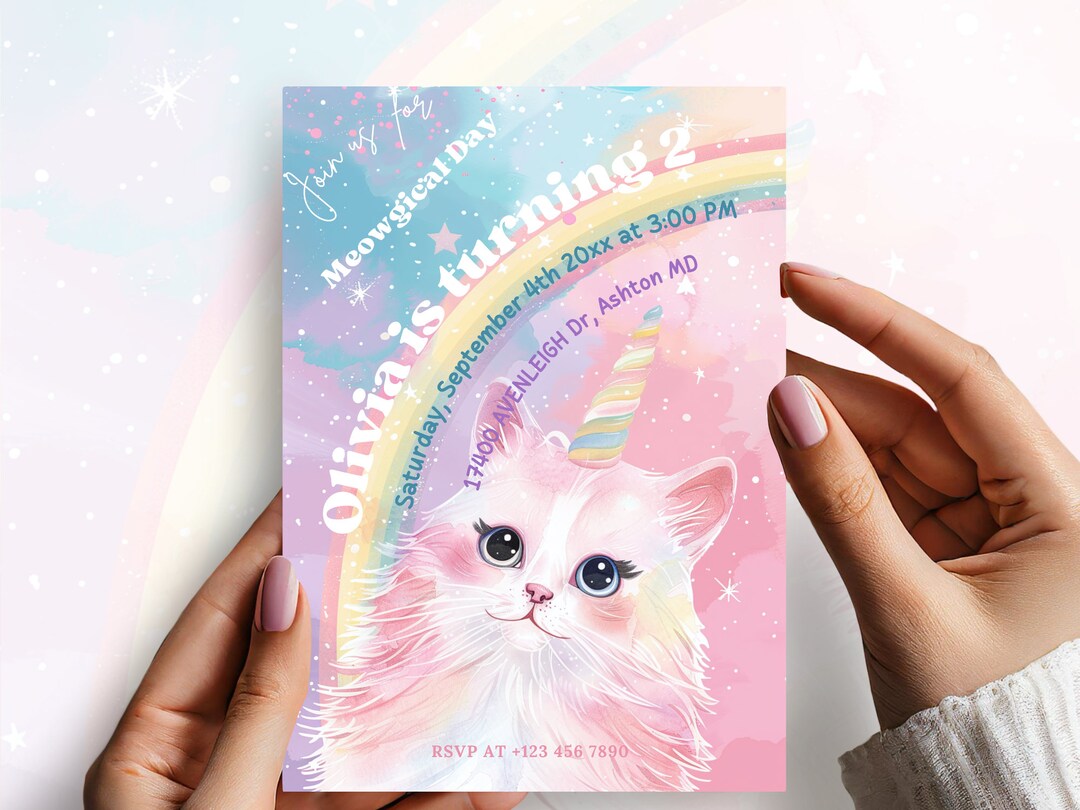 Faire-part D'anniversaire Caticorne, Invitation De Fête De Kittycorn ...