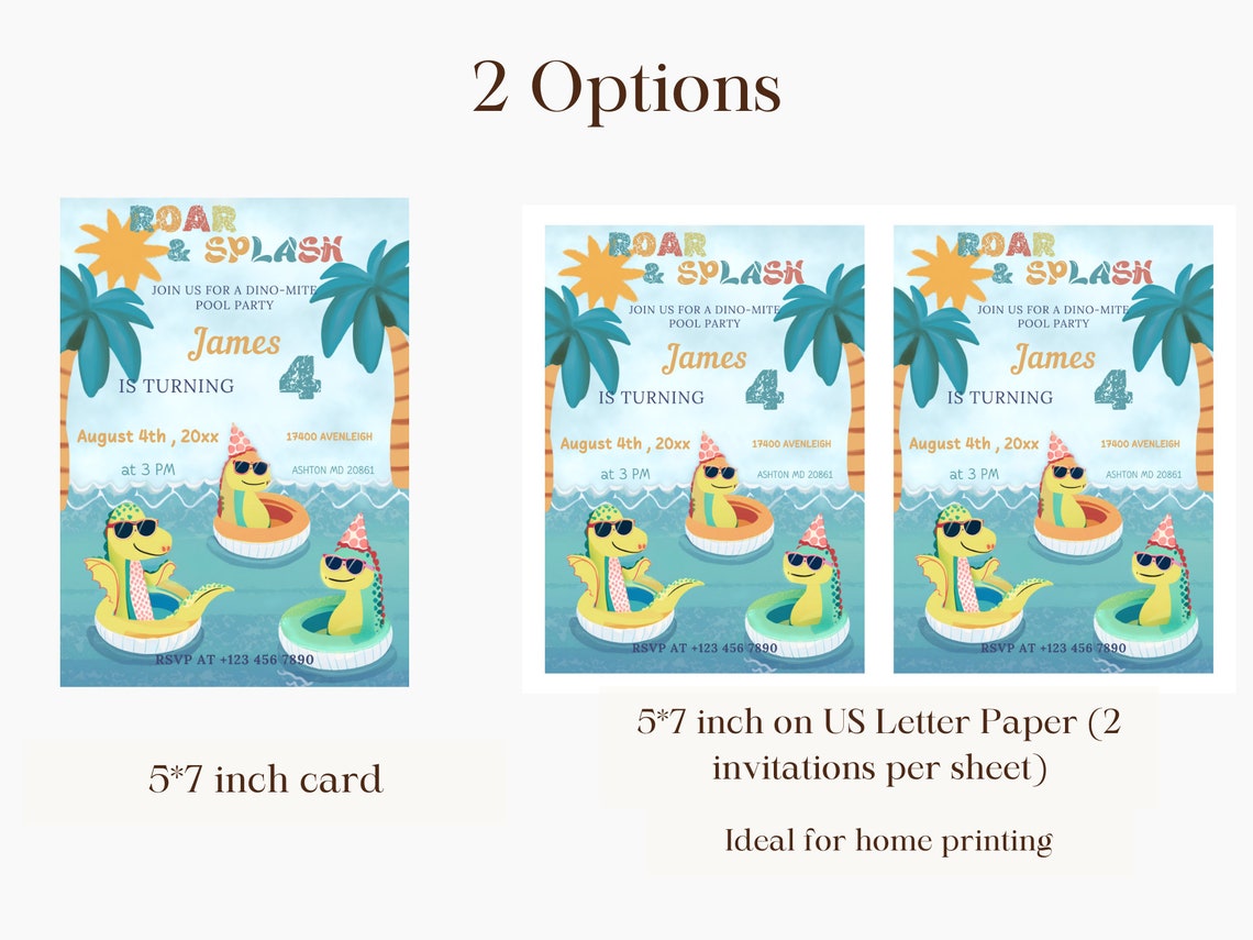 Dino Pool Party Invitation, Dinosaur Pool Birthday Invitation, Editable ...