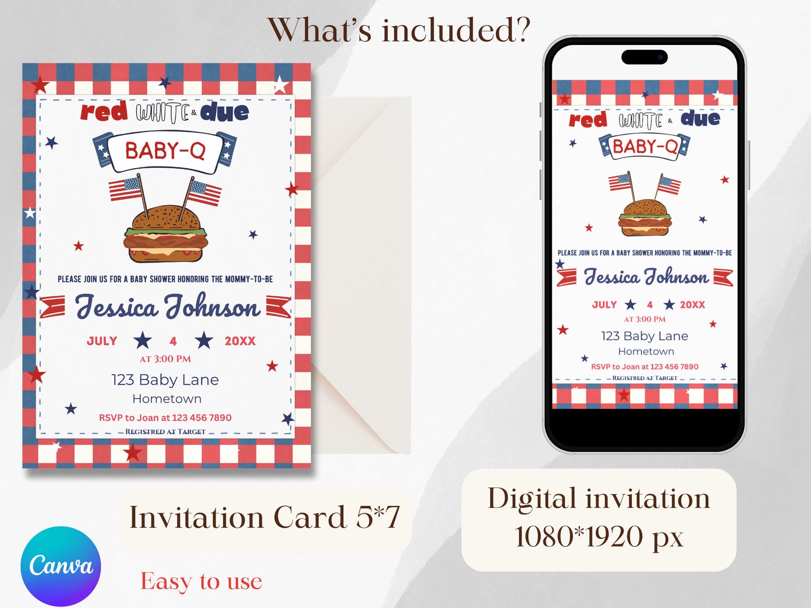 Red White and Due Babyq, 4th of July Baby Shower Invitation Template ...