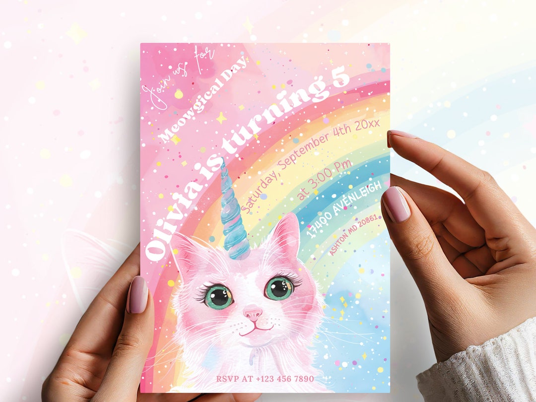 Kittycorn Birthday Invitation, Caticorn Birthday Invitation Template ...