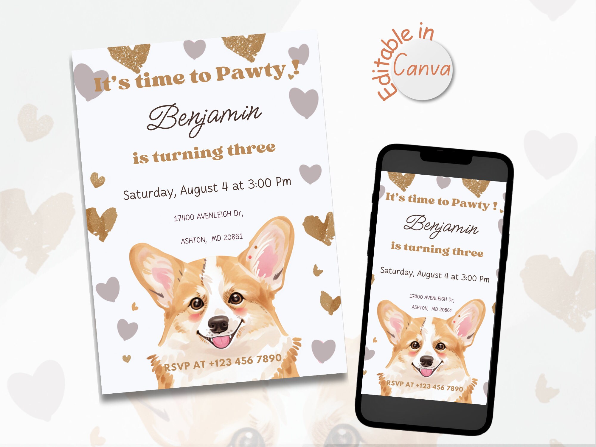 Corgi Invitation,puppy Birthday Party, Editable Printable and Digital ...