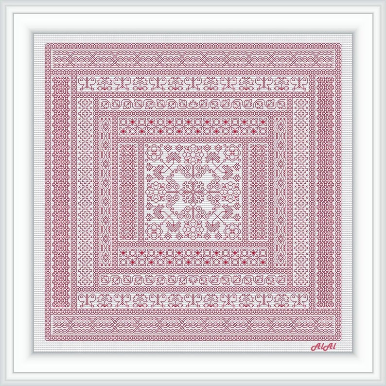 Panel Blackwork Sampler Celtic Knot Geometric Ornament Butterfly Flowers Backstitch Monochrome ...