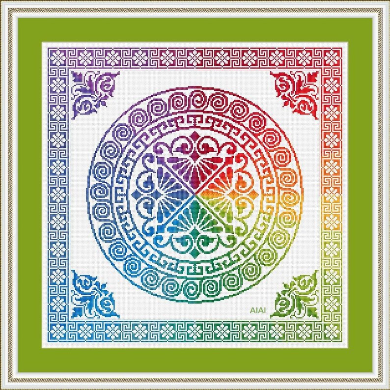 Cross Stitch Pattern Panel Greek Ornament Meander Rainbow Sampler ...