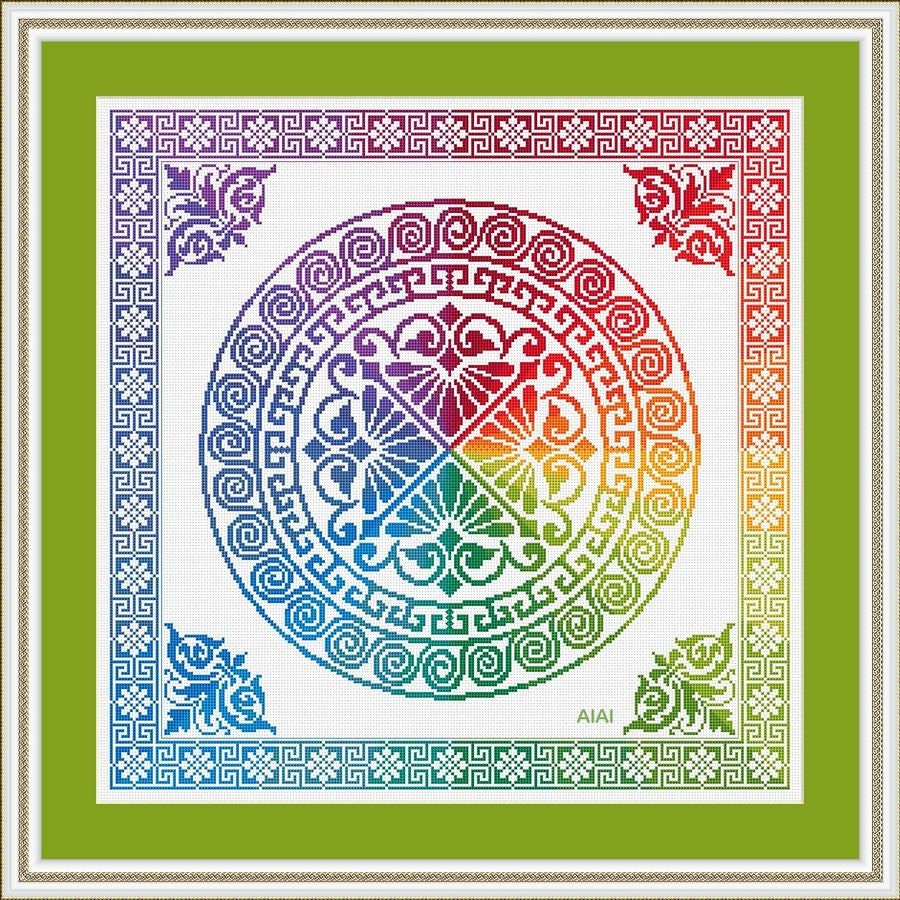 Cross Stitch Pattern Panel Greek Ornament Meander Rainbow Sampler ...