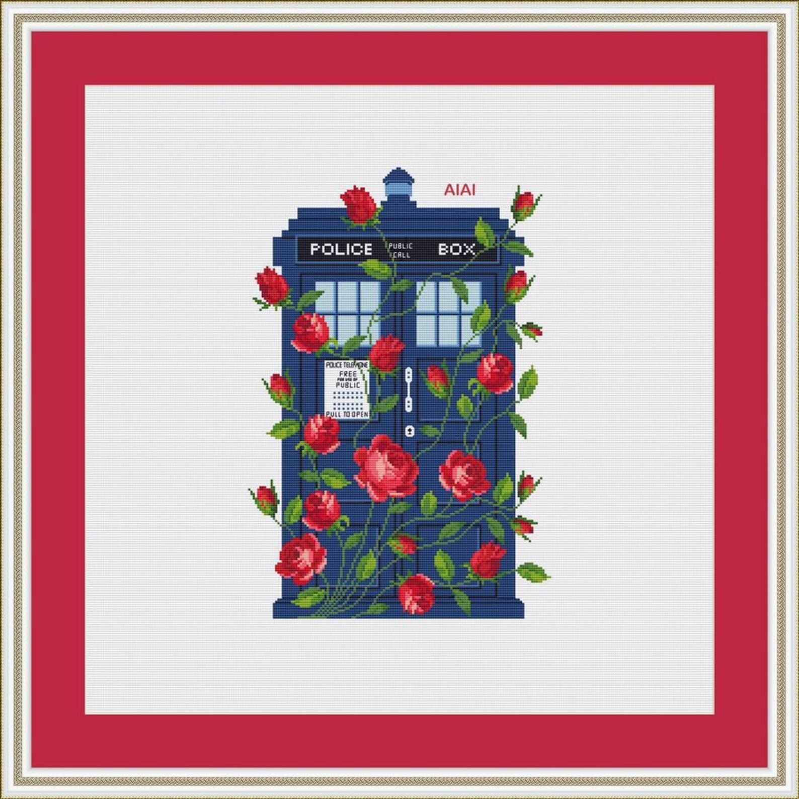 Cross Stitch Pattern Police Box Tardis Doctor Who Roses Flowers ...
