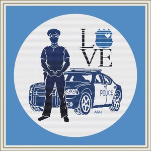 Cross Stitch Pattern Policeman Car Silhouette Police Monochrome ...