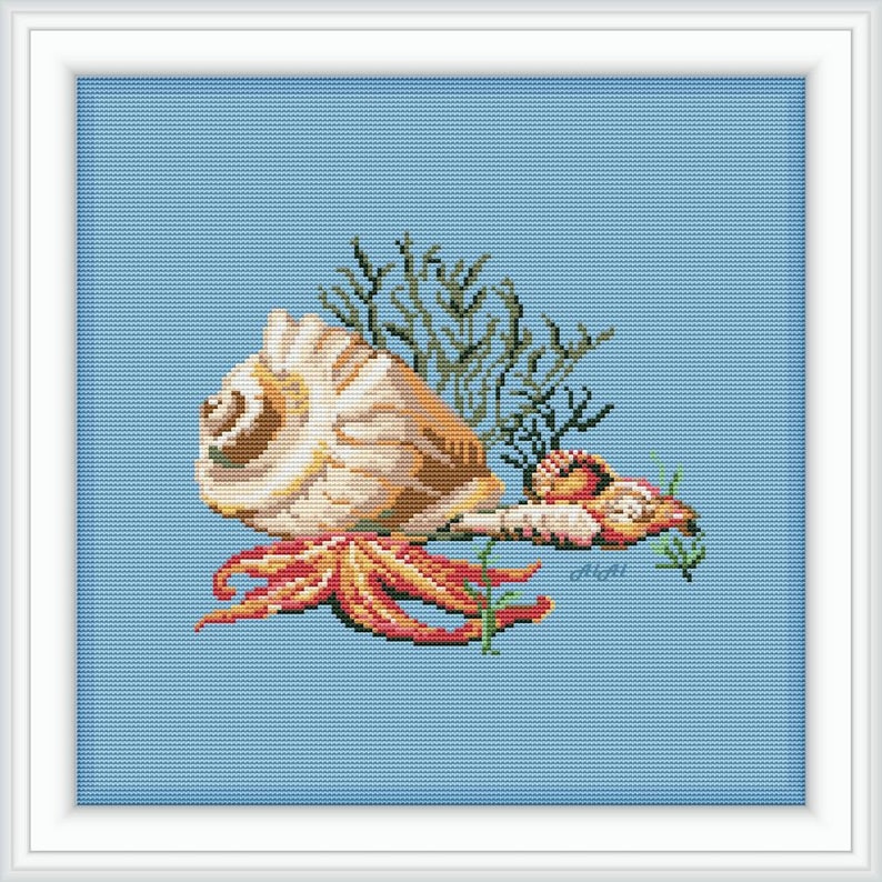 Cross Stitch Pattern Sea Seashells Starfish Corals Sea Marine Natural ...