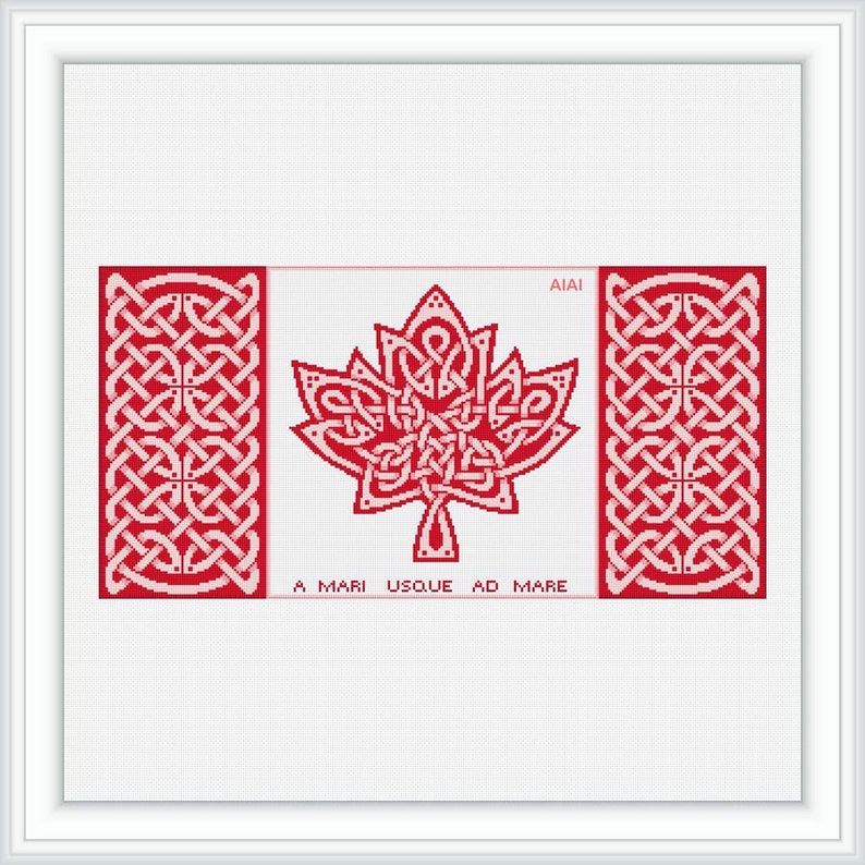 Cross Stitch Pattern Sampler National Flag Canada Maple Leaf Motto ...