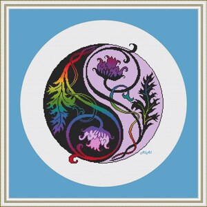 Cross Stitch Pattern Mandala Thistle Yin Yang Flowers Ornament Rainbow ...