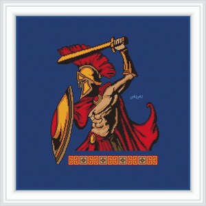 Cross Stitch Pattern Spartan Silhouette Greek Warrior Sword Shield ...