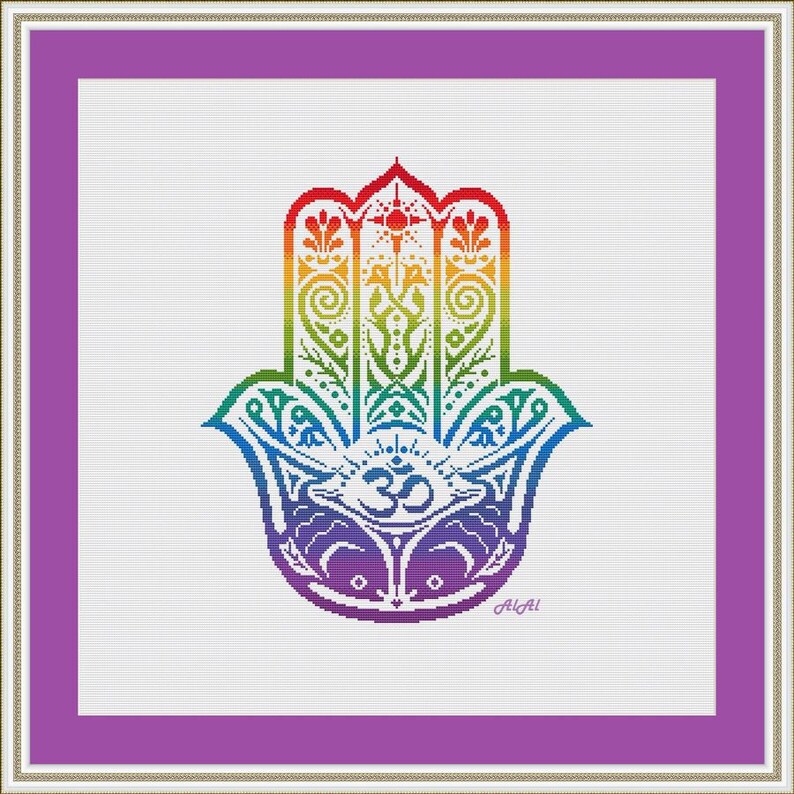 Cross Stitch Pattern Hamsa Fish Amulet Hand of Fatima Rainbow Ornament ...