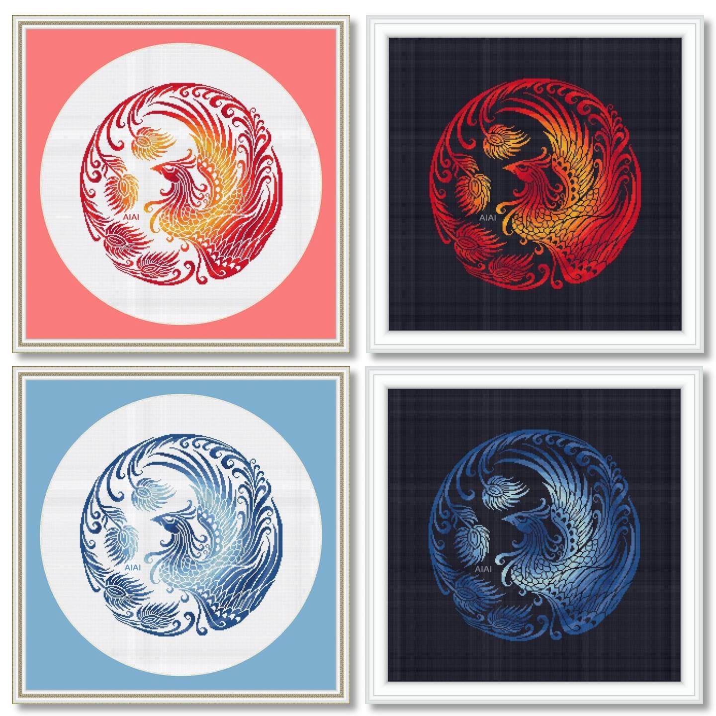 Cross Stitch Pattern Bird Phoenix Silhouette Ornament Wings Rainbow ...